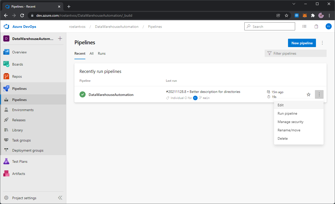 Generating Data Warehouse Automation schema code in Azure DevOps ...